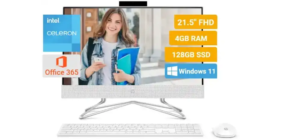 Hp All In One Intel Celeron J4025 4GB RAM 128GB SSD 21.5" Full HD ...