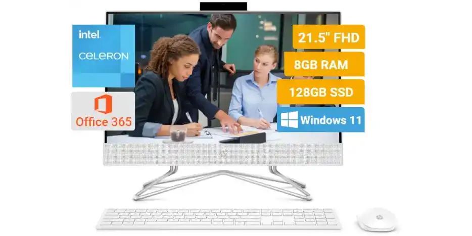 Hp All In One Intel Celeron J4025 8GB RAM 128GB SSD 21.5" Full HD ...